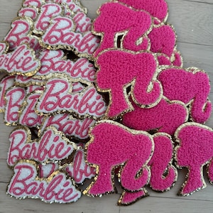 IRON ON Barbie Patch- Barbie Sillouette Patch- Barbie Chenille Glitter Patch- Barbie Chenille ...