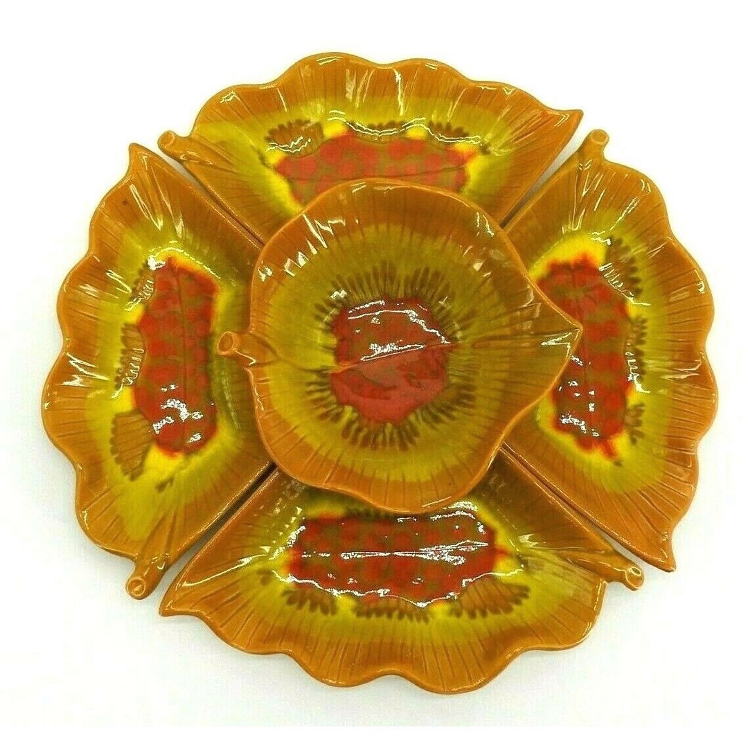 Vintage California Calif USA Pottery Chip and Dip Set Yellow Orange MCM ...