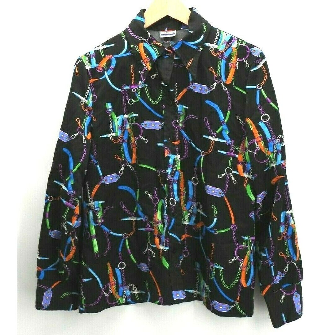 VTG 70's Pykettes Women's Graphic Print Retro Long Sleeve Disco Shirt ...