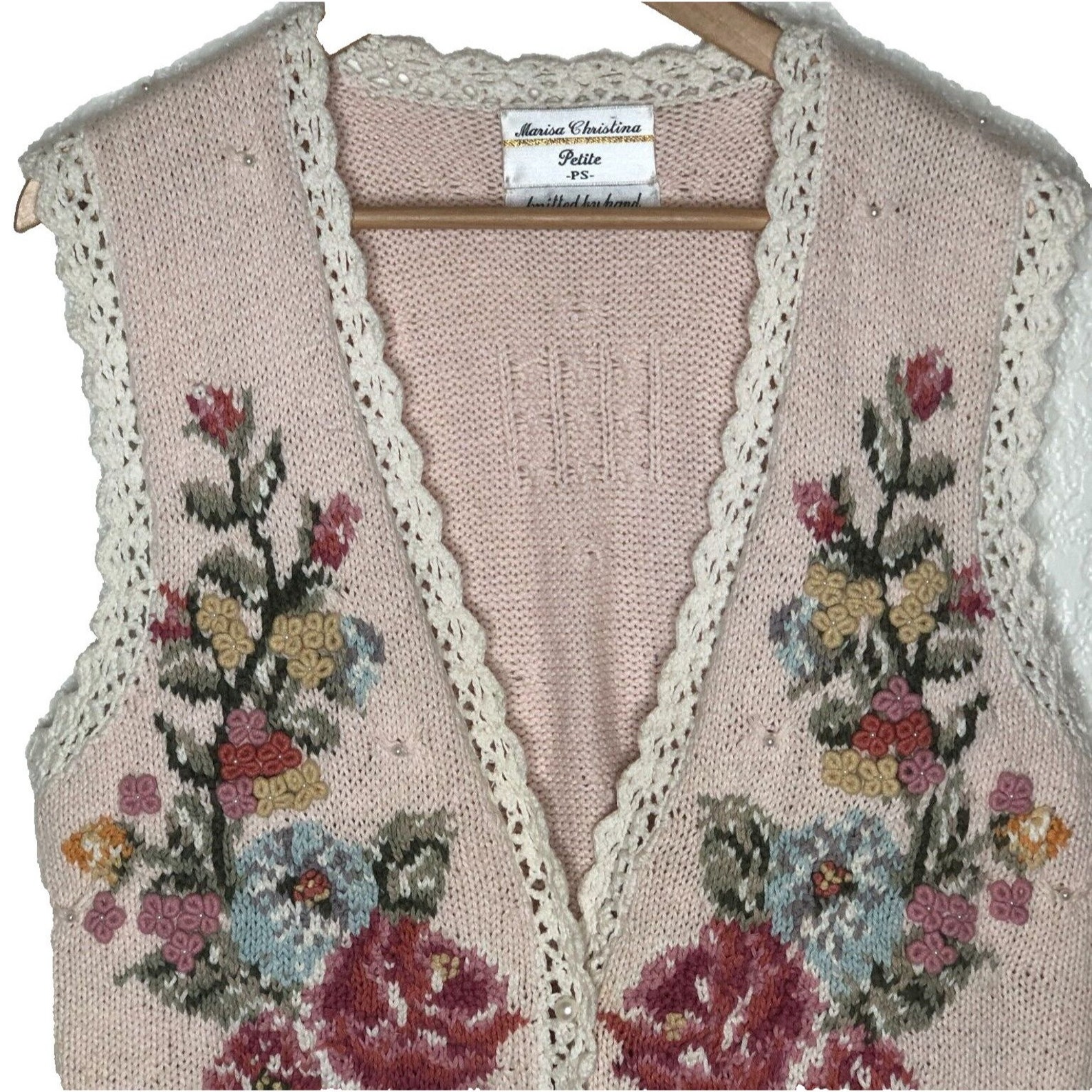 Vintage Art to Wear Cottage Core Floral Cardigan Sweater Vest Petite ...