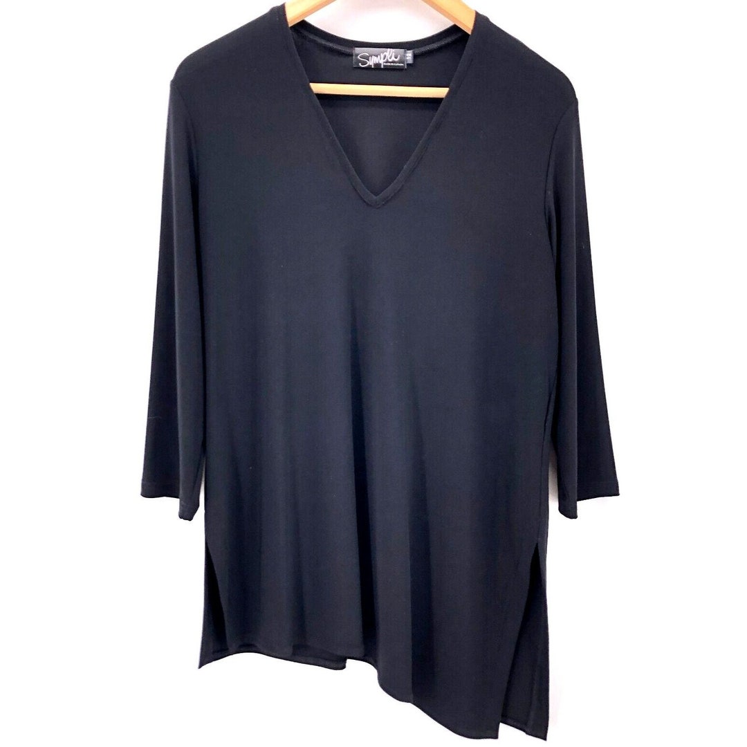 Vintage Sympli Tunic Top Size 12 Lagenlook Stretch Asymmetric 3/4 ...
