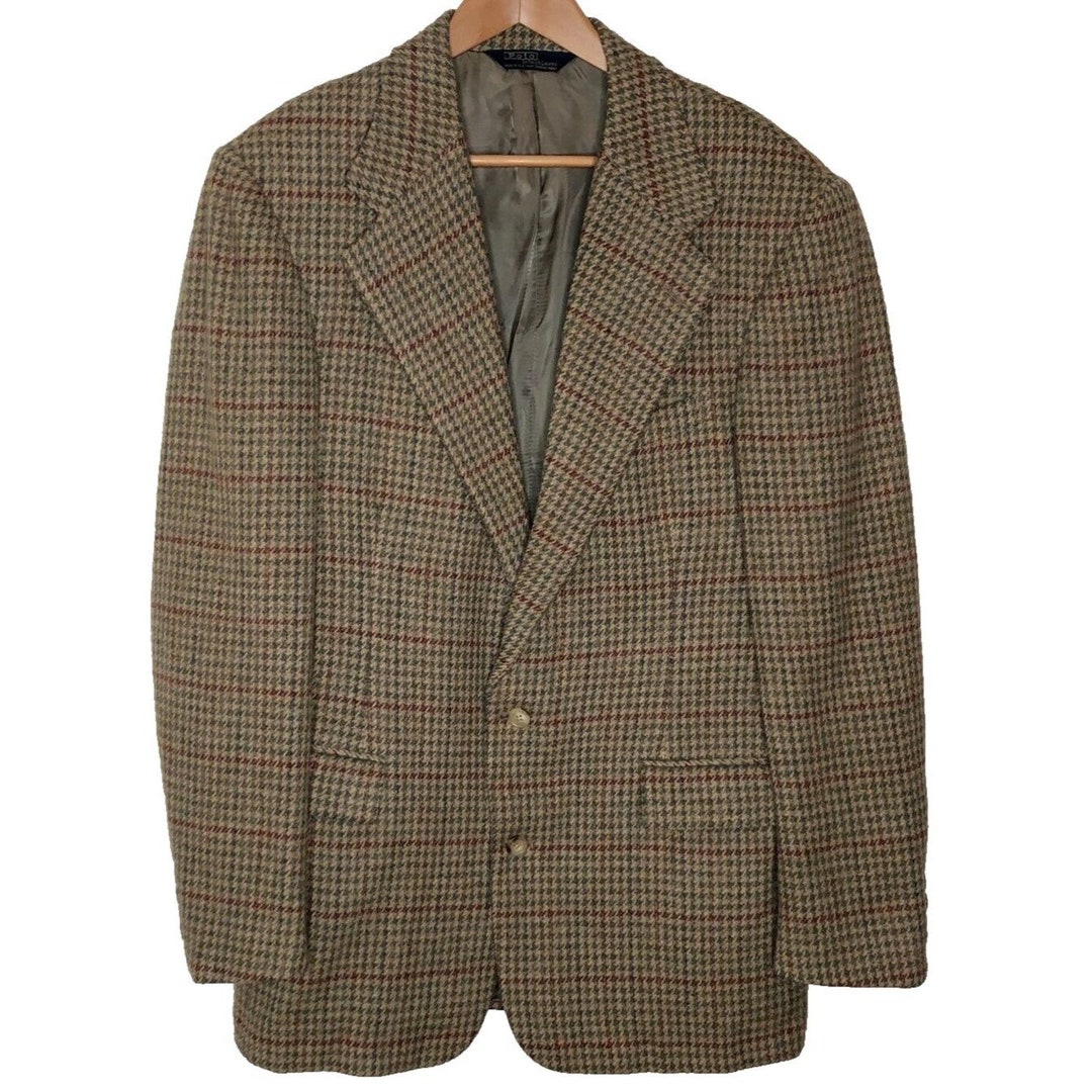 Polo Ralph Lauren Tweed Blazer Sport Coat 41L Vintage Wool Houndstooth ...