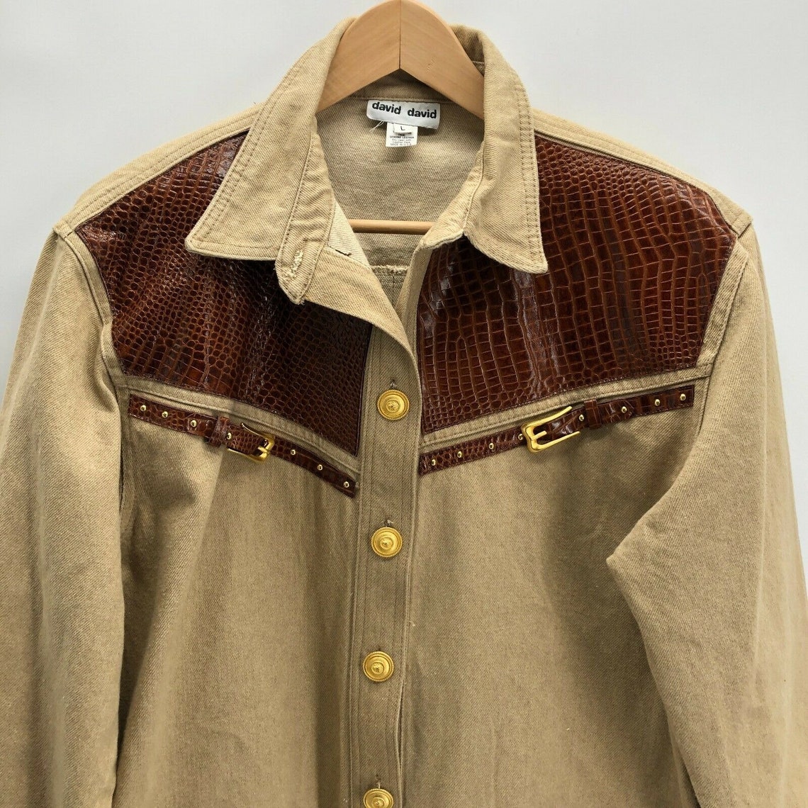 Vintage David David Denim Leather Jacket Buttons Buckle | Etsy