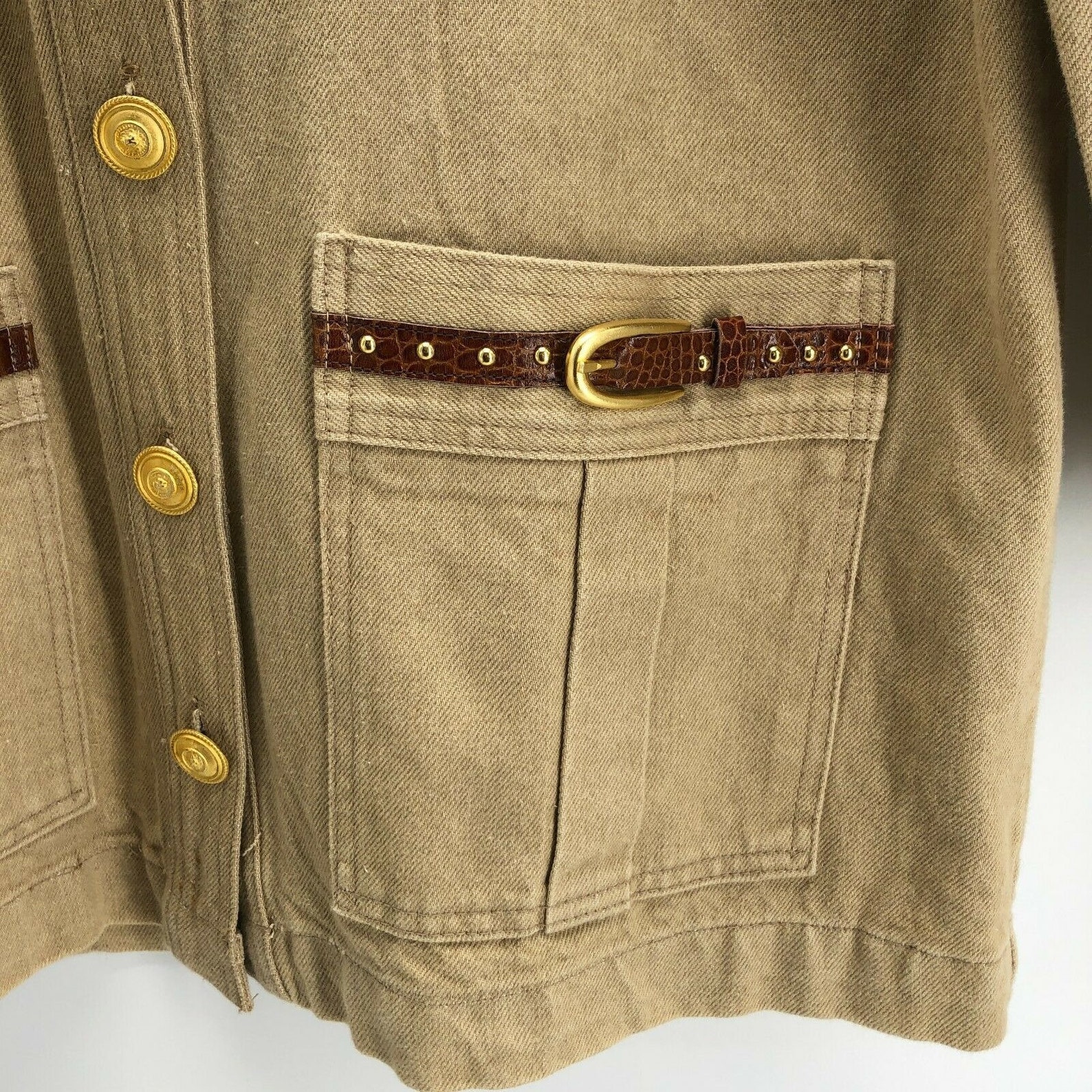 Vintage David David Denim Leather Jacket Buttons Buckle Western Hipster ...