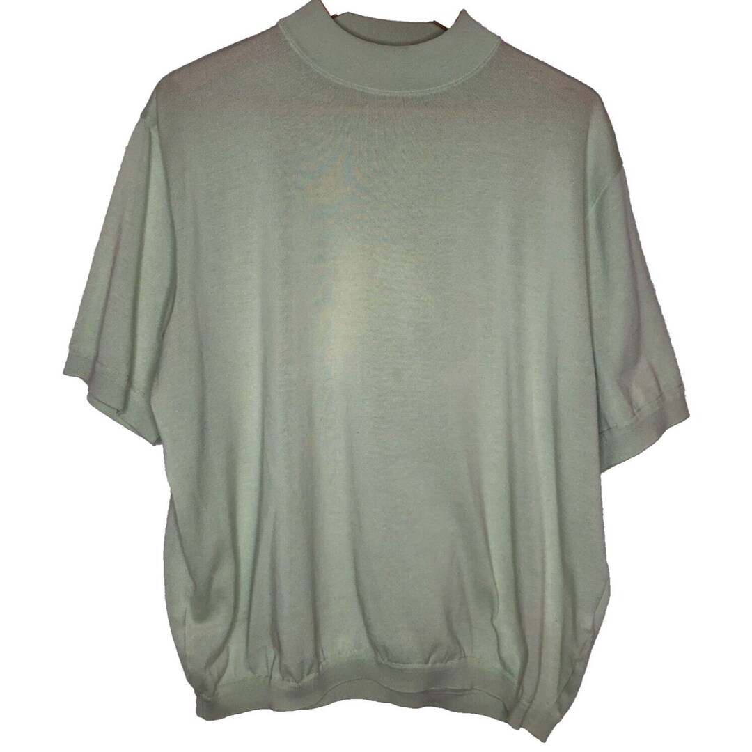 Vintage St. Croix Green Mock Neck Mod Cotton Blend Short Sleeve Sweater ...