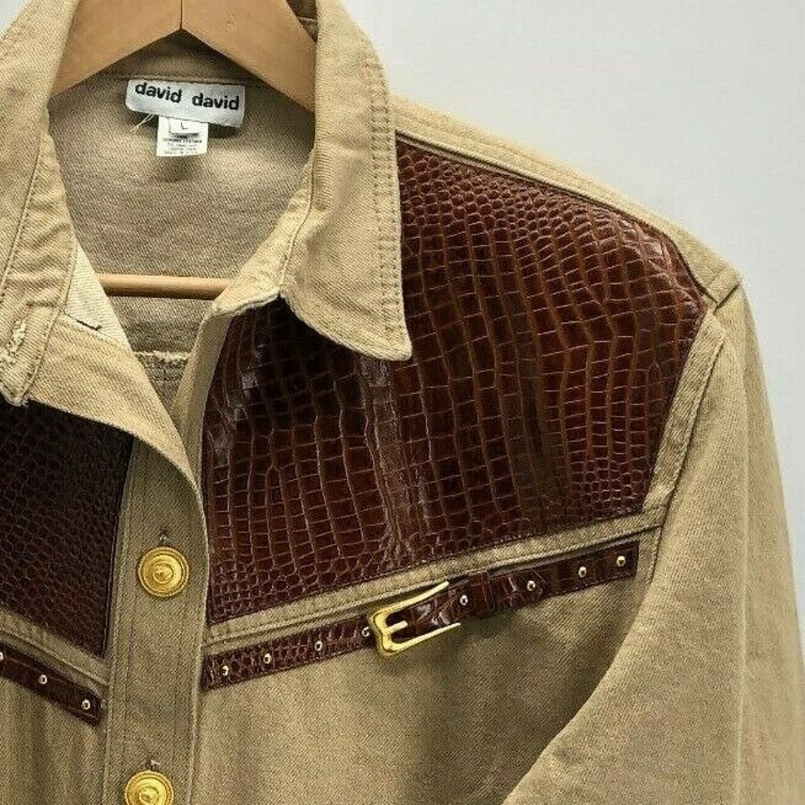 Vintage David David Denim Leather Jacket Buttons Buckle | Etsy
