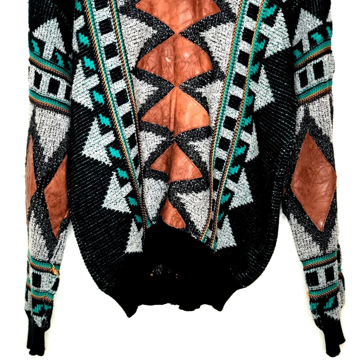 Vintage Aztec Graphic Grandpa Leather Inset Men Sweater XL Crew Acrylic ...
