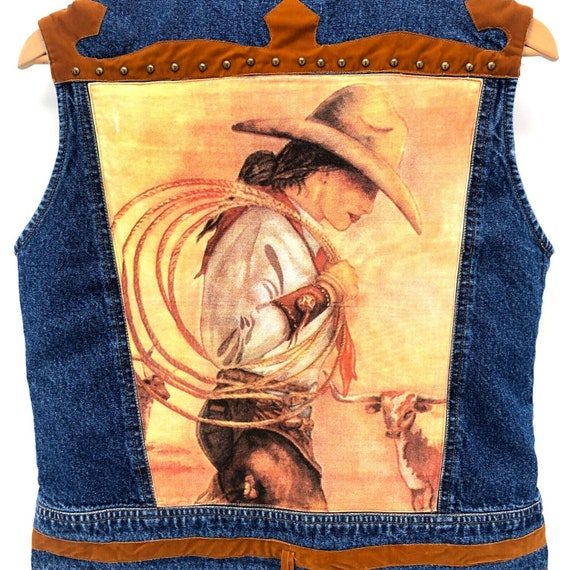 Vintage Doreman Burns Cowgirl Denim Vest Medium Studs… - Gem