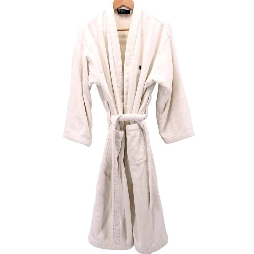 Vintage Polo Ralph Lauren Robe Mens One Size Heavy Belted White Logo ...