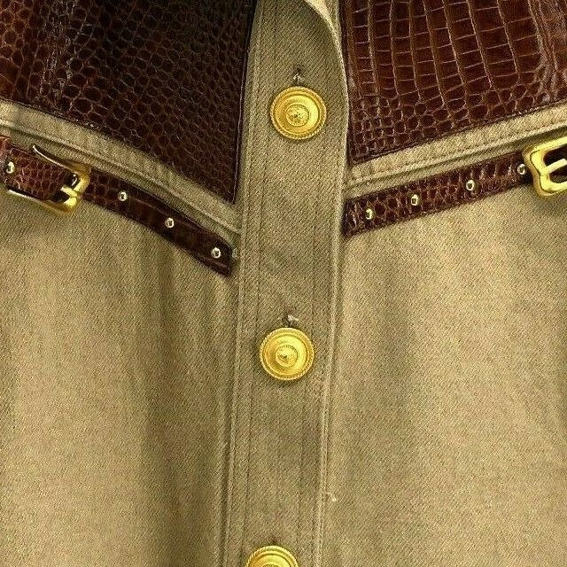 Vintage David David Denim Leather Jacket Buttons Buckle Western Hipster ...