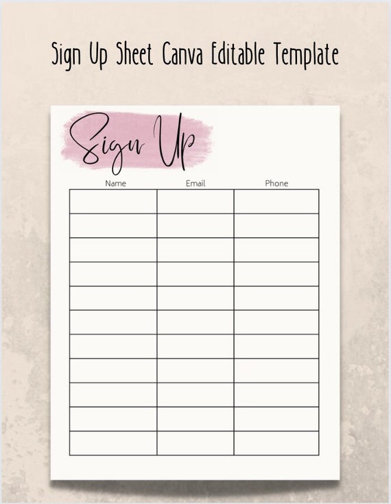 Editable Printable Canva Sign up Sheet for Businesses | Etsy UK
