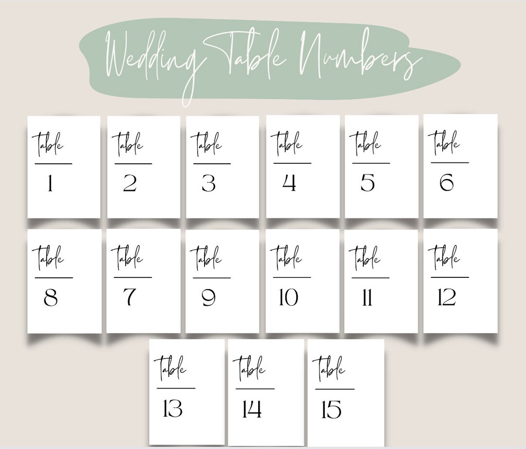 Elegant Classy Printable Wedding Table Number Signs, 5x7 Table Number ...