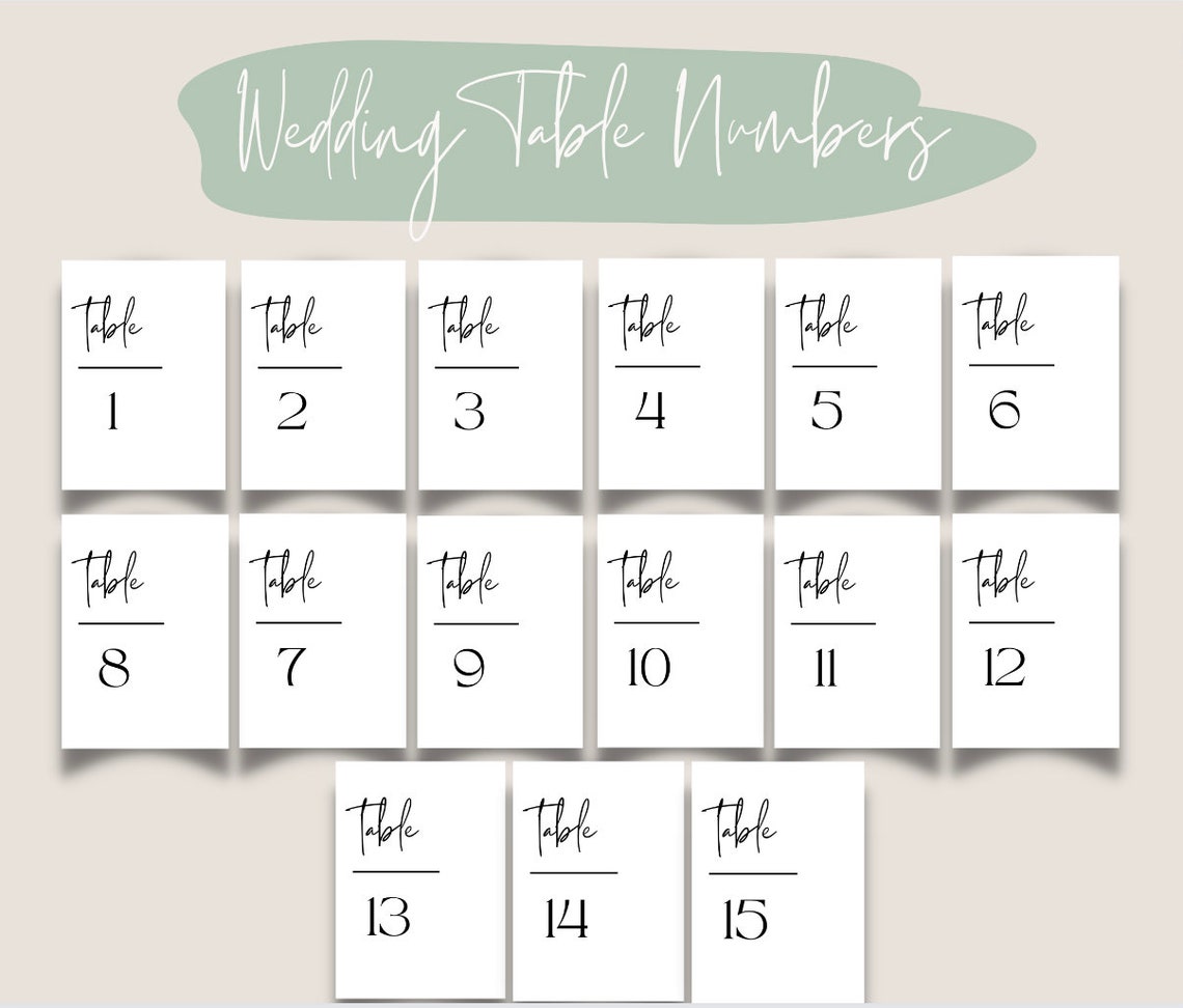 Elegant Classy Printable Wedding Table Number Signs, 5x7 Table Number ...