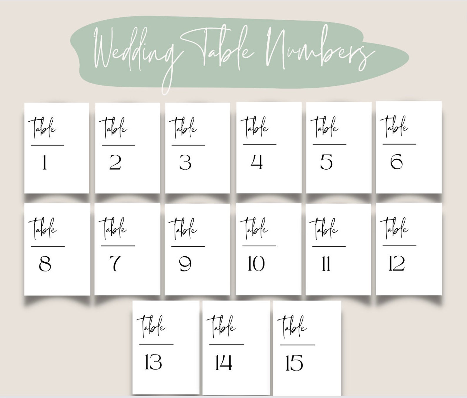 Elegant Classy Printable Wedding Table Number Signs, 5x7 Table Number ...