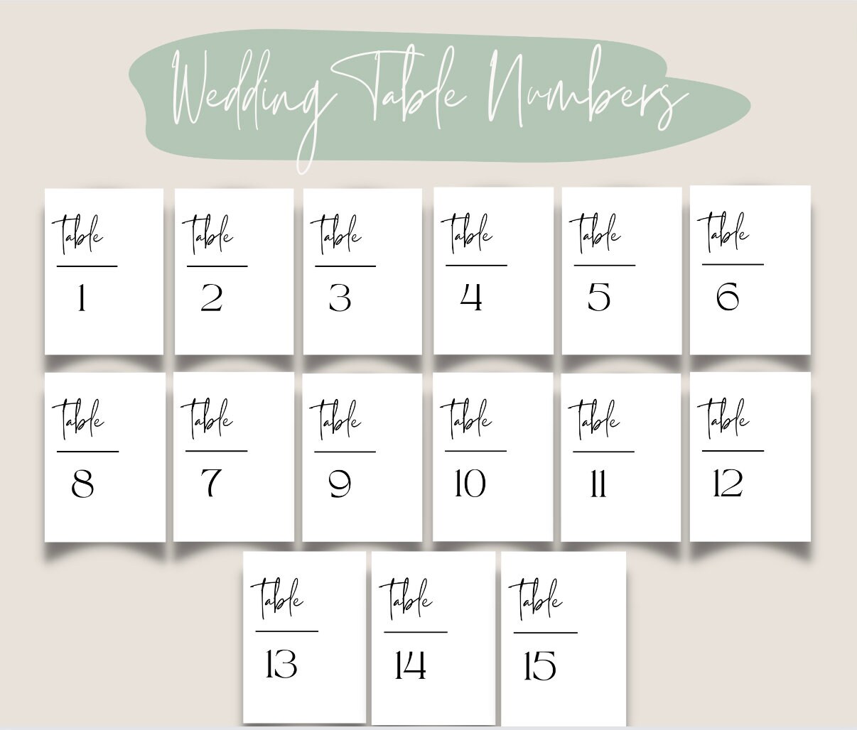 Elegant Classy Printable Wedding Table Number Signs, 5x7 Table Number ...