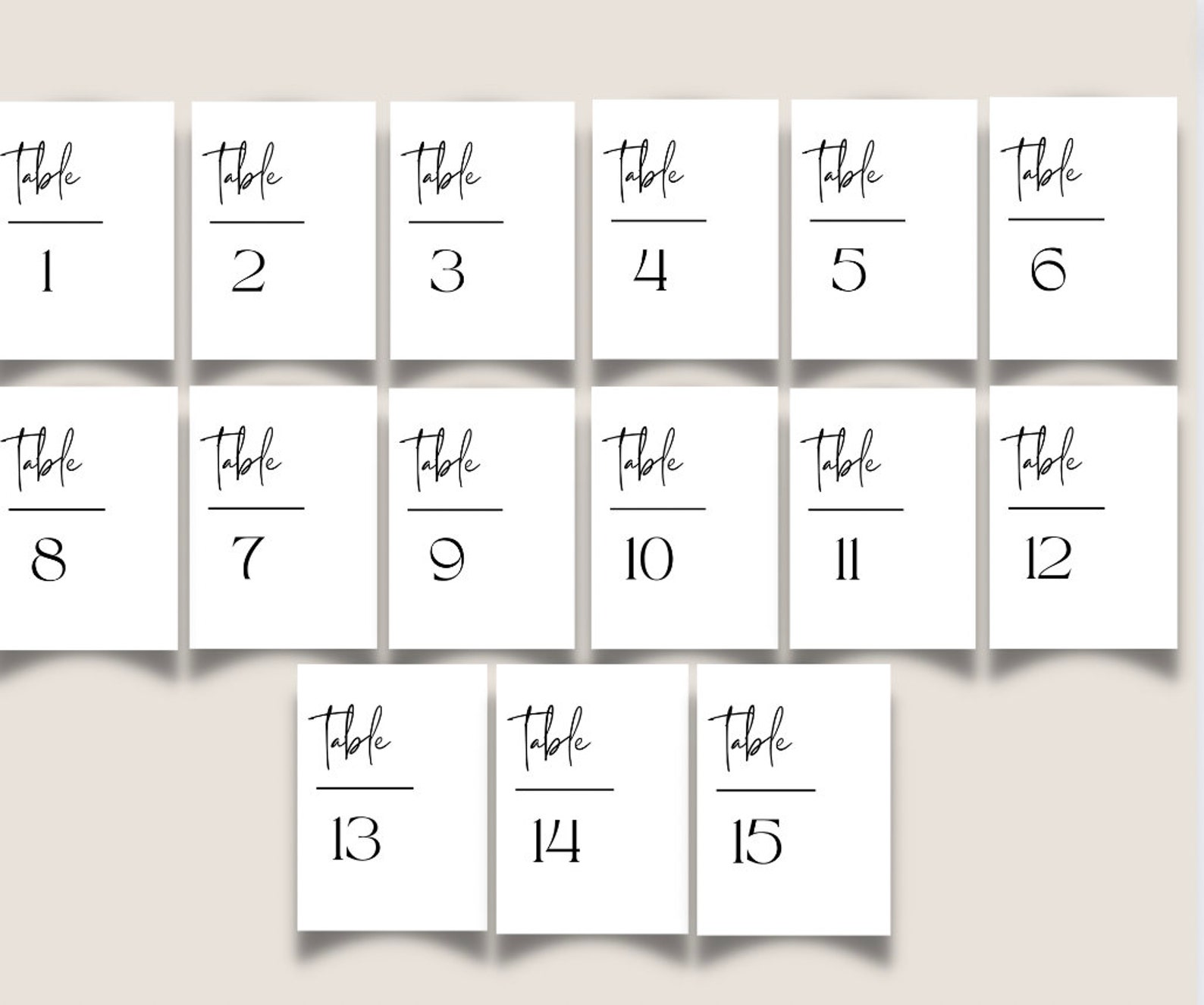 Elegant Classy Printable Wedding Table Number Signs, 5x7 Table Number ...