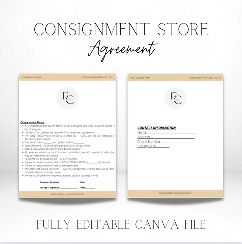 Consignment Store Contact Template, Consignment Store Agreement ...