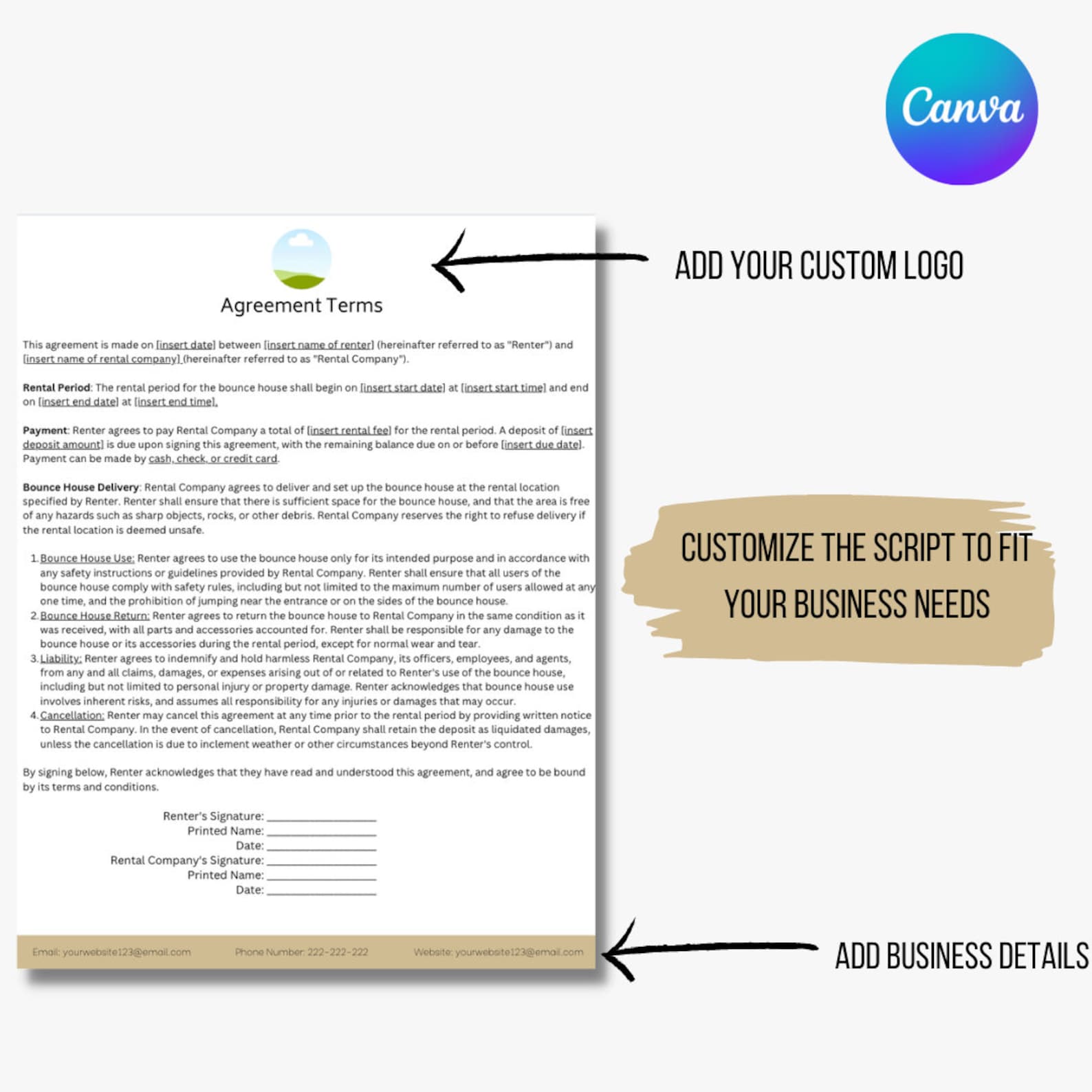 Bounce House Rental Agreement Contract, Bounce House Rental Template ...