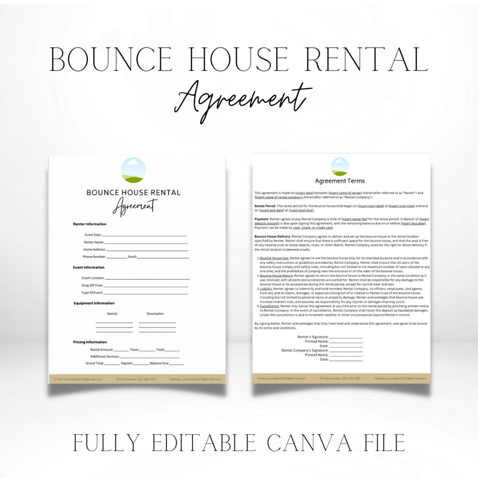 Bounce House Rental Agreement Contract, Bounce House Rental Template ...