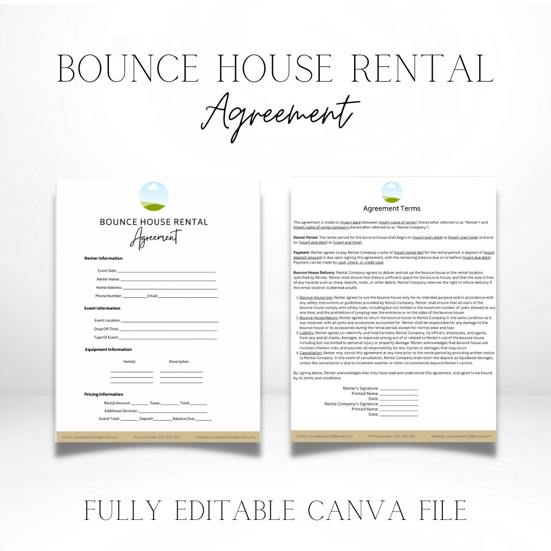 Bounce House Rental Agreement Contract, Bounce House Rental Template ...