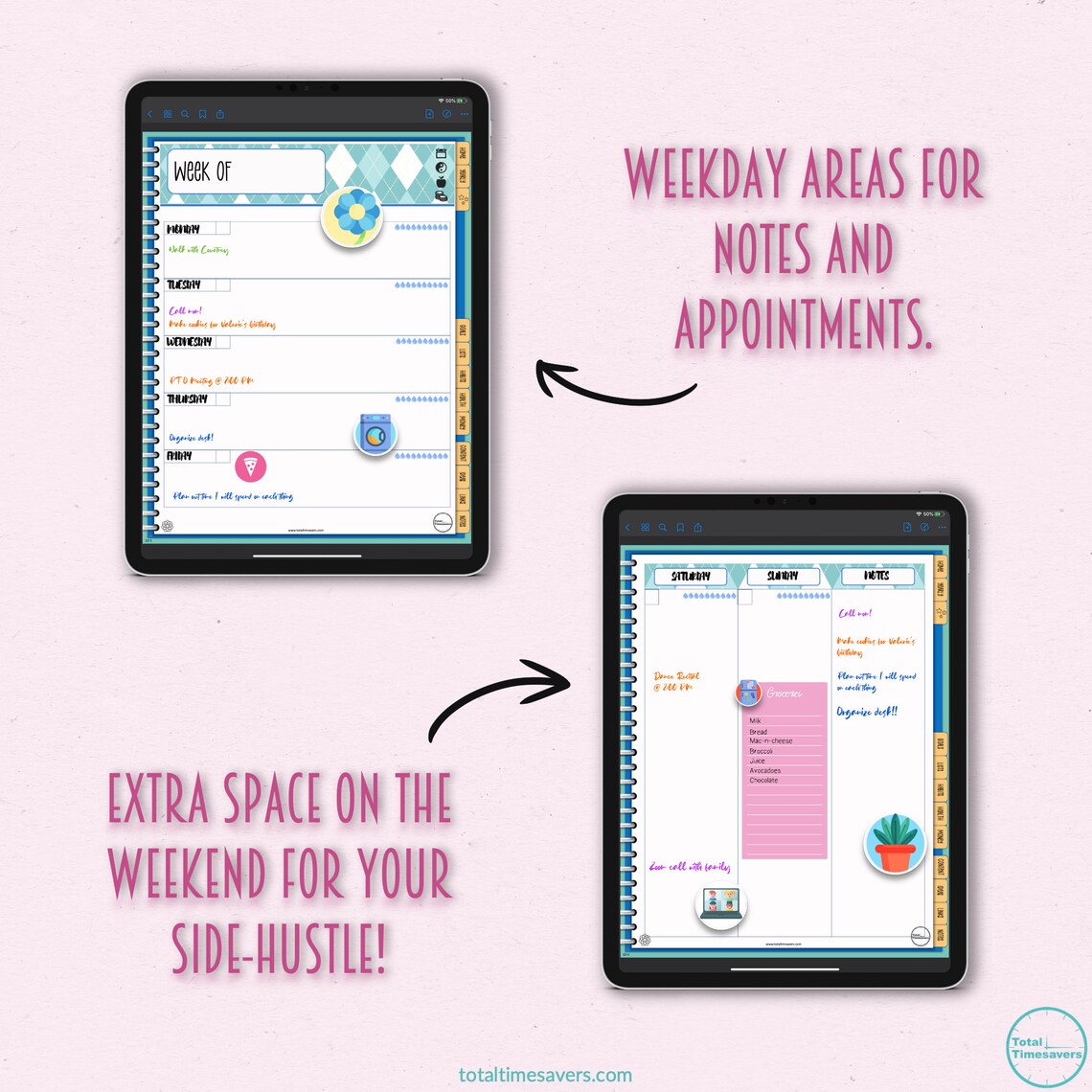 Peppy - Side Hustle Digital Planner W/ Hyperlinks and Digital Stickers ...