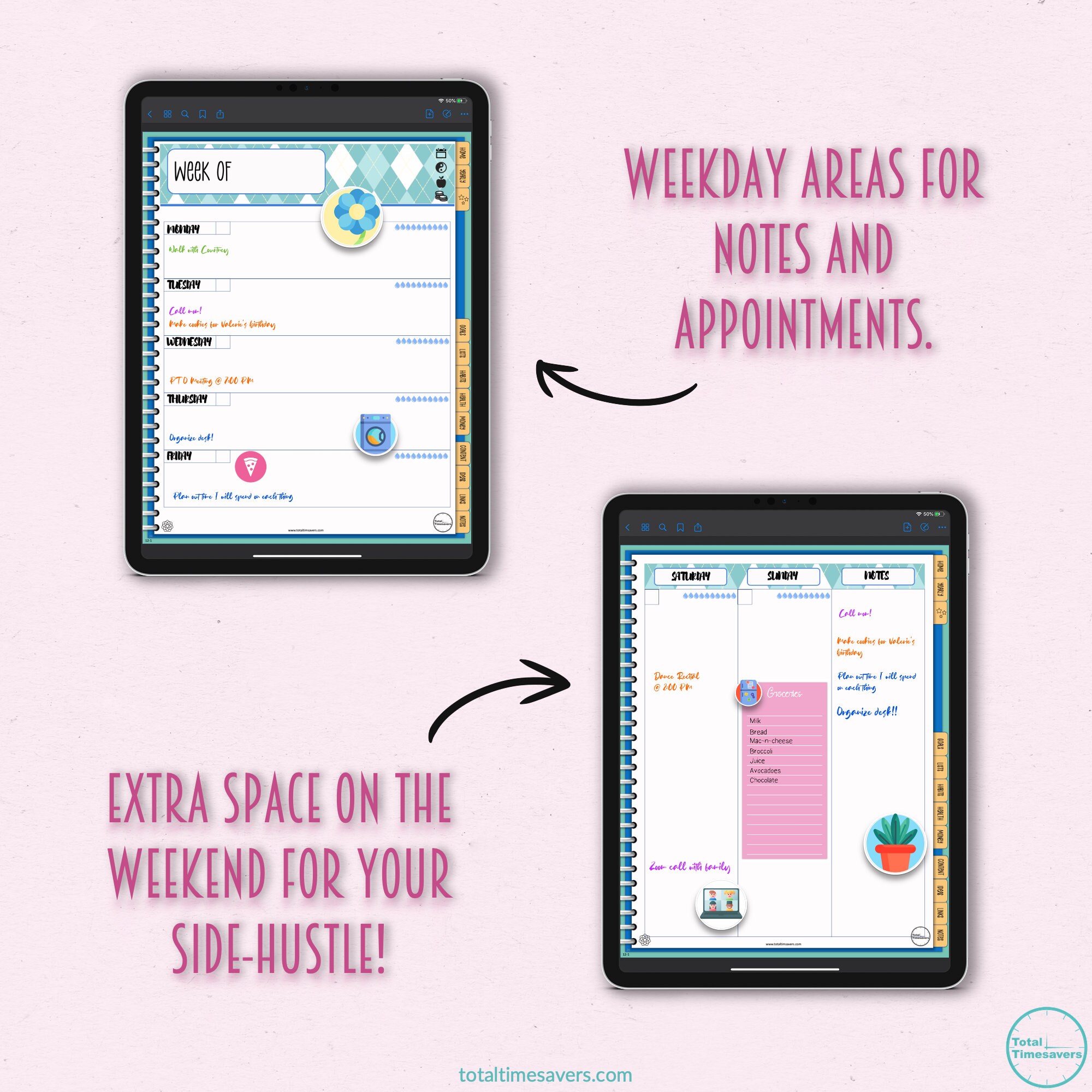 Peppy Side Hustle Digital Planner W/ Hyperlinks and Digital - Etsy