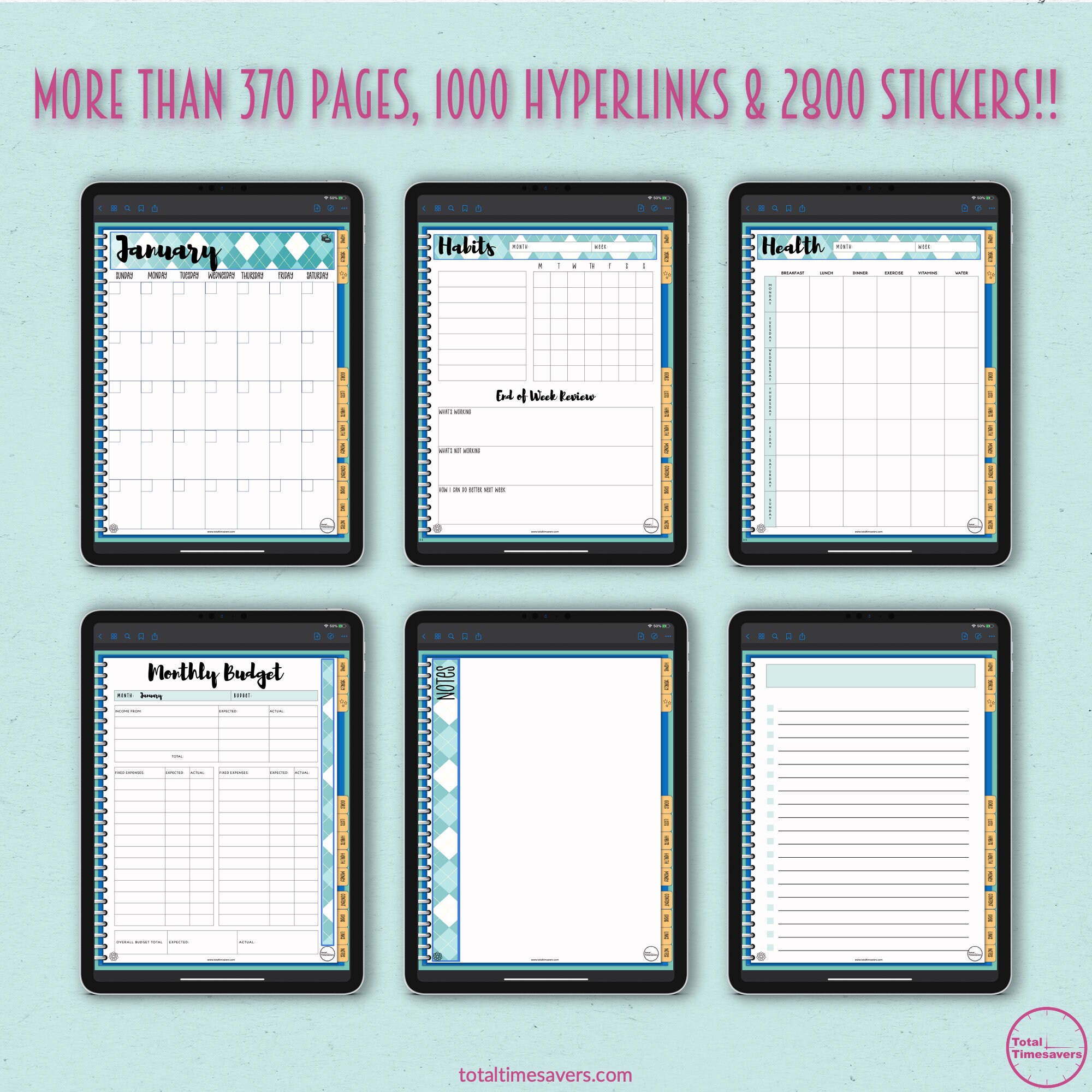 Peppy - Side Hustle Digital Planner W/ Hyperlinks and Digital Stickers ...