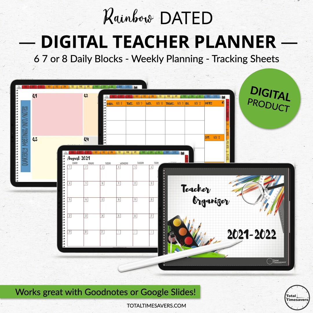 2021-2022 Rainbow Digital Teacher Planner Dated | Great With Goodnotes ...