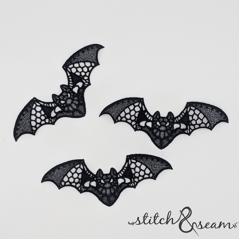 Embroidered Black Lace Bat - Etsy