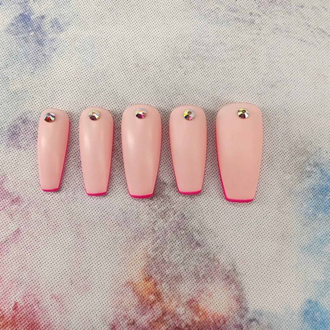 Hot Pink Outline Press on Nails: Light Pink Reusable Nail Set - Etsy