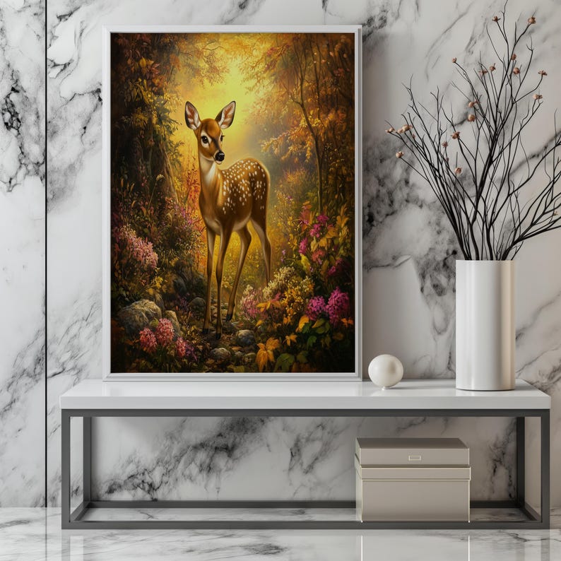 Enchanting Fawn in Autumn Forest Canvas Art Whimsical Wildlife Wall ...