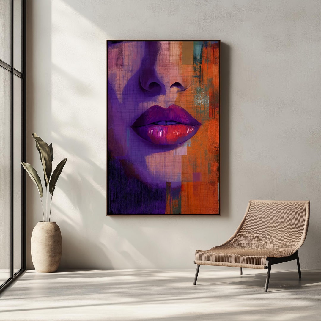 Abstract Lips Portrait Bold Purple and Red Colors With Textured Accents ...