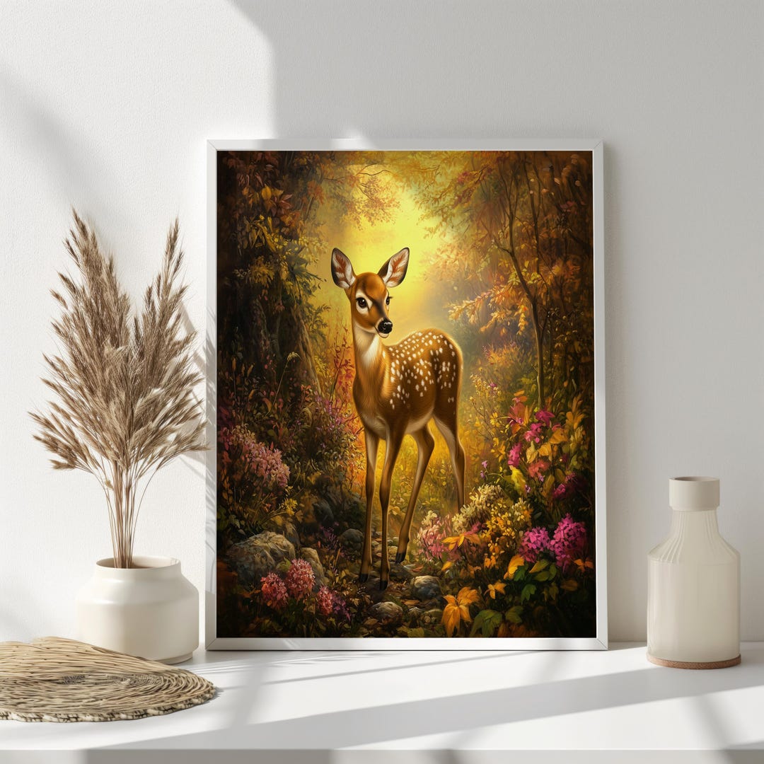 Enchanting Fawn in Autumn Forest Canvas Art Whimsical Wildlife Wall ...