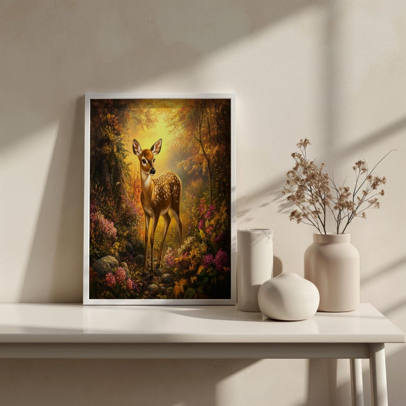Enchanting Fawn in Autumn Forest Canvas Art Whimsical Wildlife Wall ...