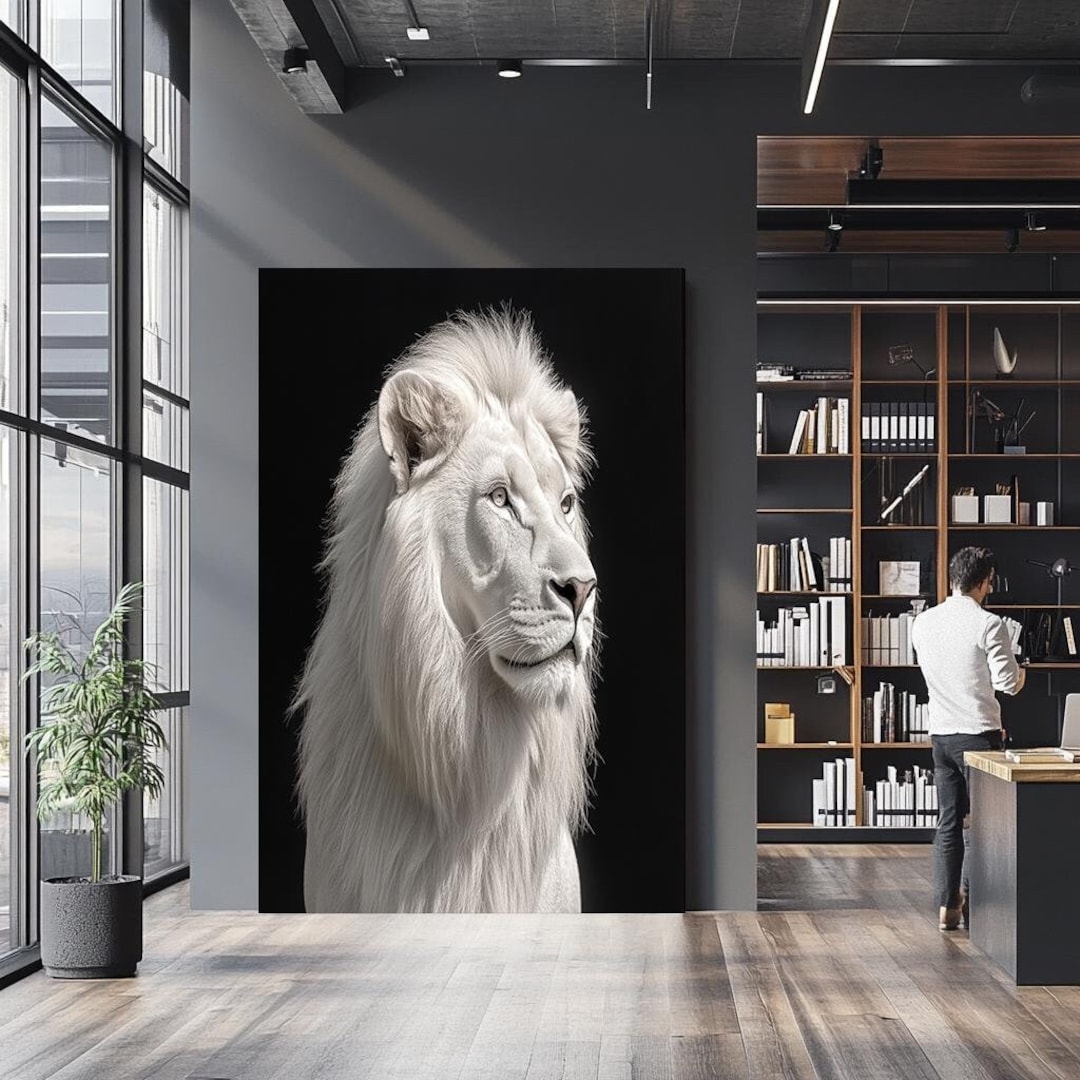 White Lion Wall Art | White Lion Wall Decor | Lion Art for Bedroom ...