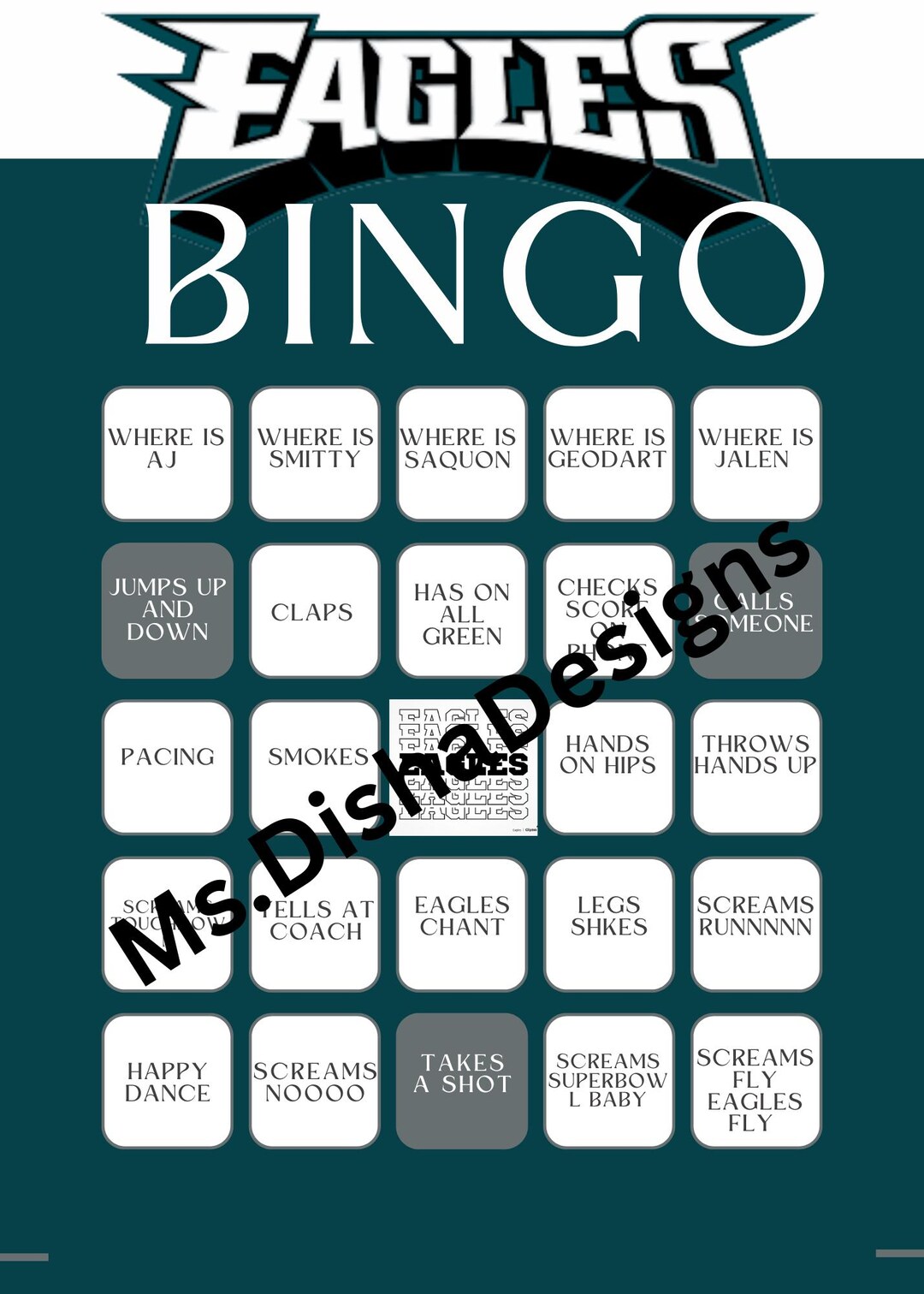 EAGLES BINGO CARD - Etsy