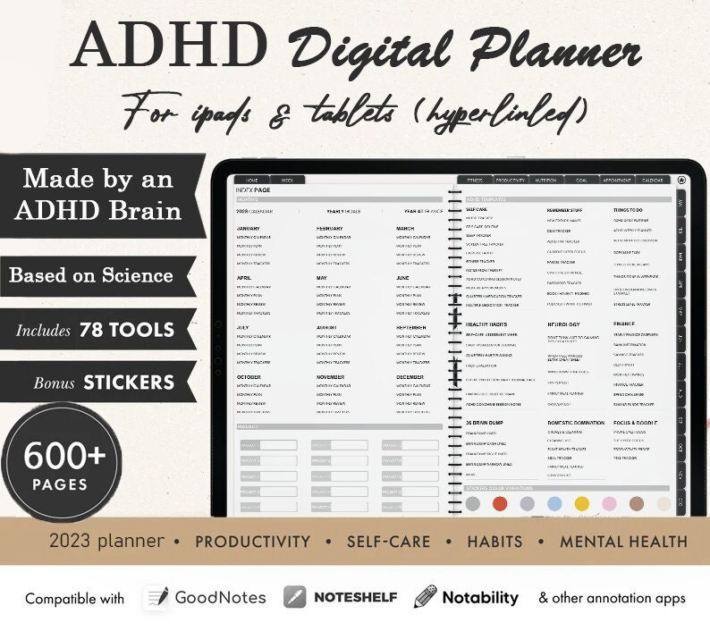 Adult ADHD Daily Planner,adhd Digital Planner for Ipad, Goodnotes ...