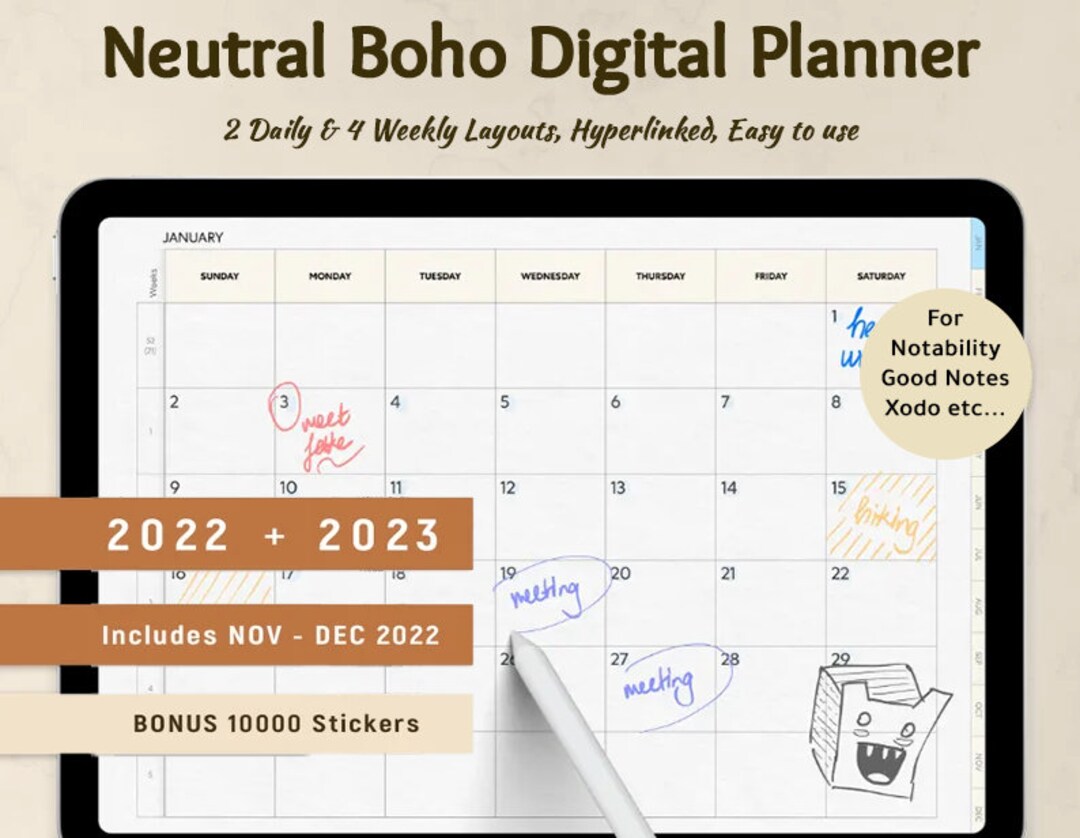 Neutral Boho Digital Planner 2022 2023 Goodnotes Planner - Etsy UK