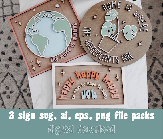 Three Unique Sign Svg Eps Ai File Bundle Glowforge SVG - Etsy