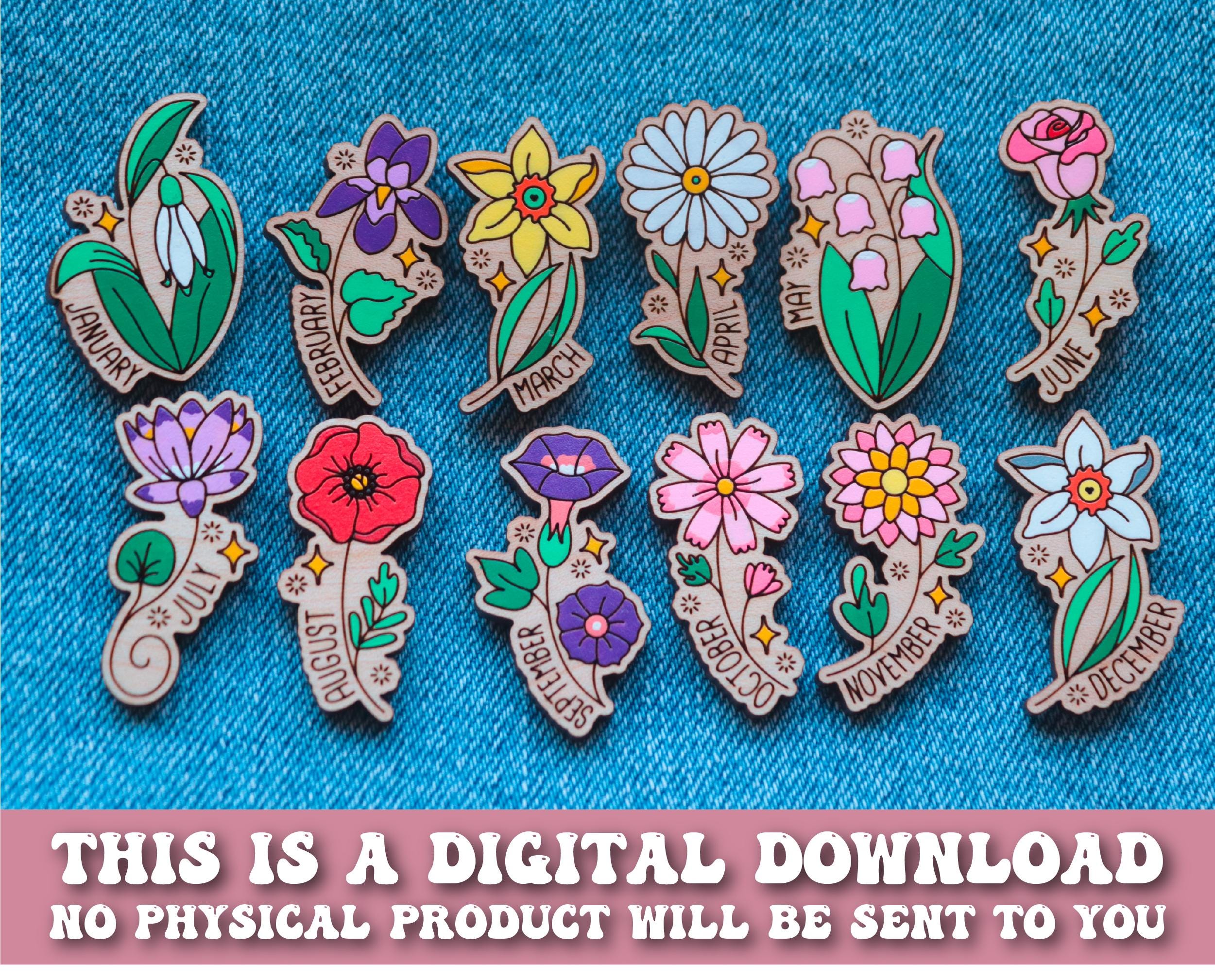 Birth Month Flower Pins SVG, Ai, EPS Files - Glowforge Files - Laser ...