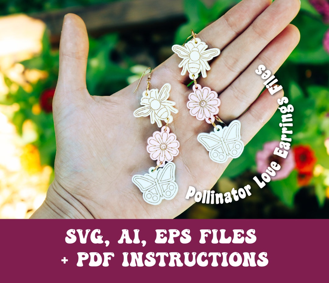Pollinator Love Earrings SVG, Ai, EPS Files - Jewelry Svg - Dangle ...