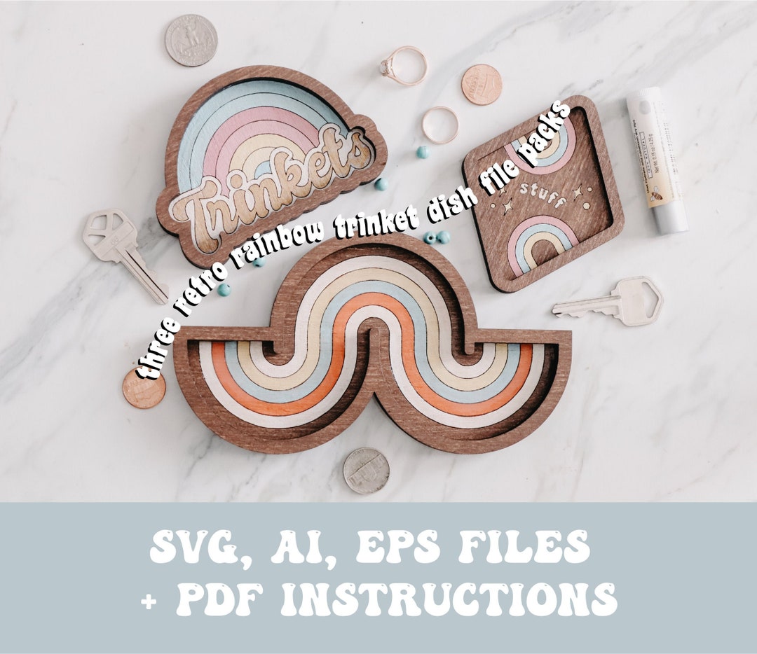 Three Retro Rainbow Trinket Dishes Svg, Eps, Ai File Bundle - Glowforge ...