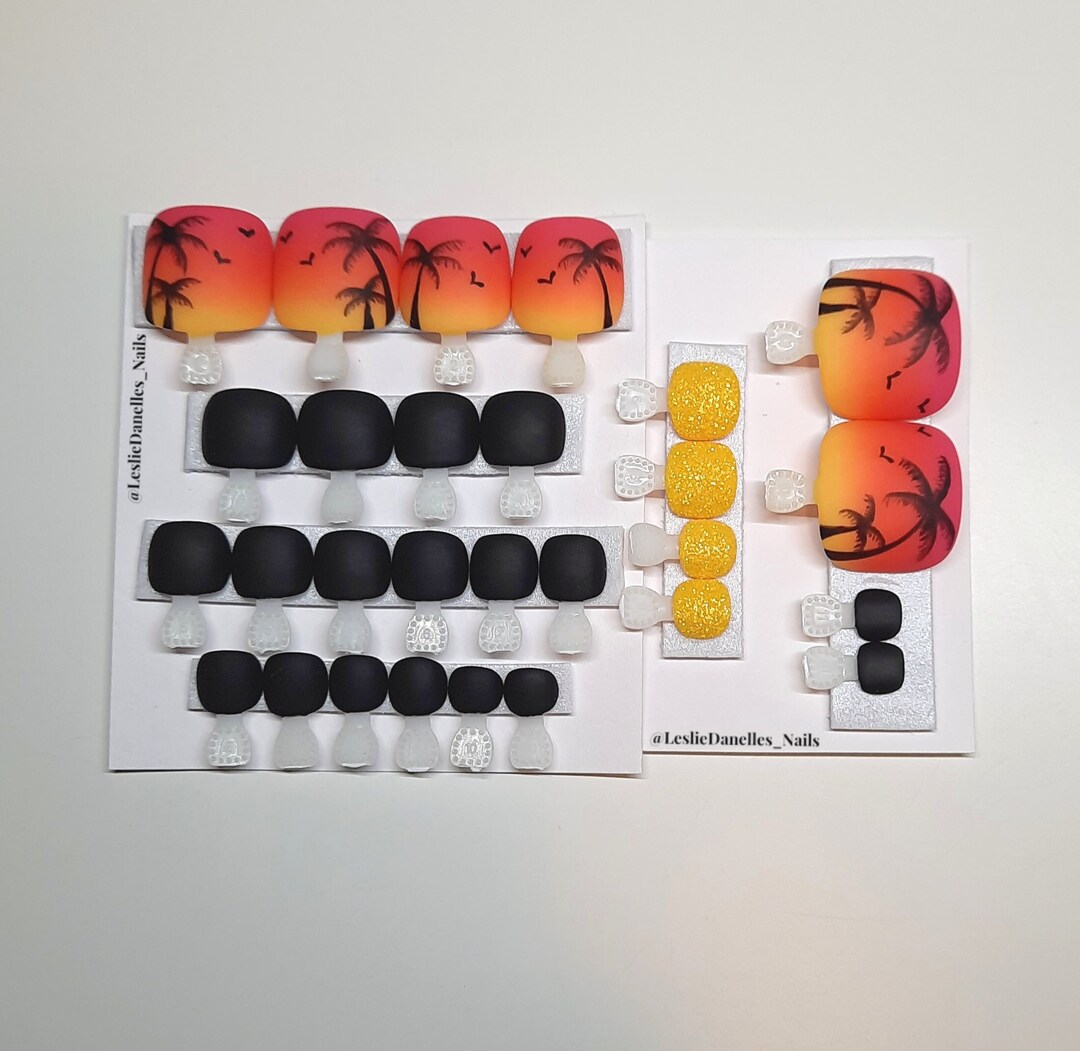 Palm Tree Press on Toenails | Sunset Press on Toenails | Tropical Press ...