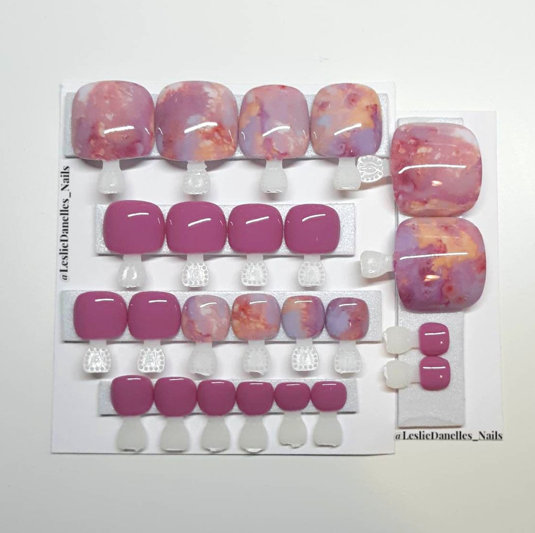Pinkish Purple Marble Press on Toenails | Marble Press on Toenails ...