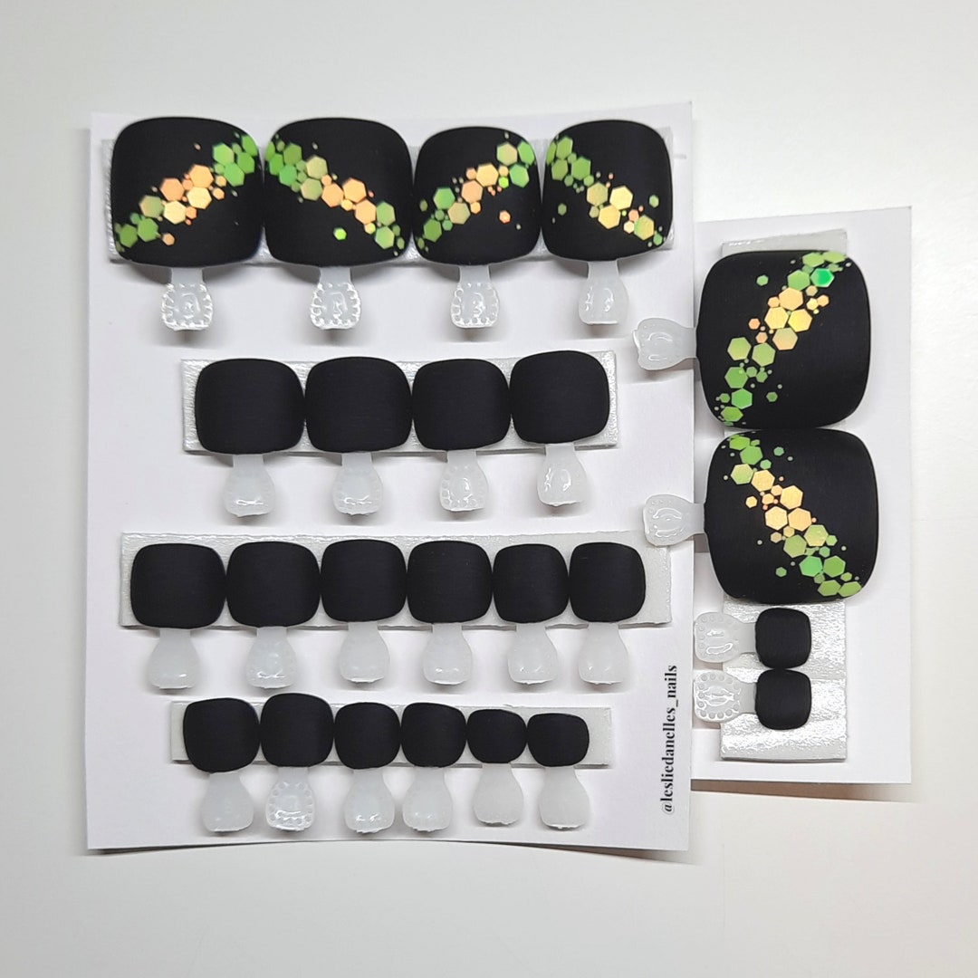 Black Glitter Press on Toenails | Matte Black Toenails |black Glitter ...