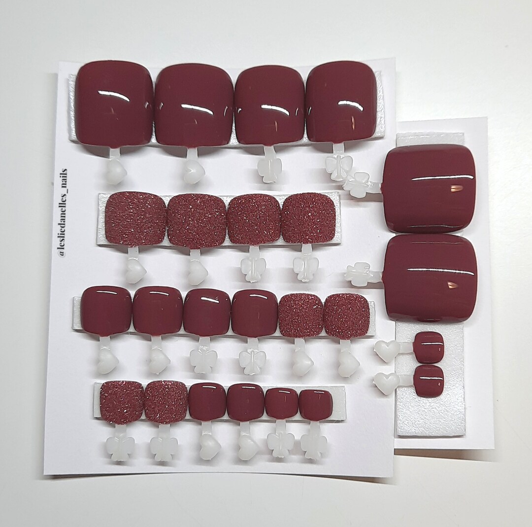 Maroon Press on Toenails | Maroon and Glitter Press on Toenails | Press ...