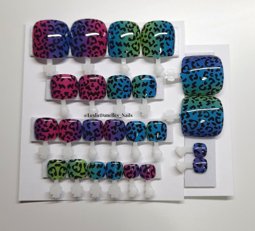 Rainbow Leopard Print Press on Toenails - Etsy