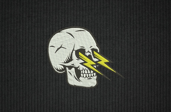 Skull With Lightning Eyes Embroidery Design for Machine | Etsy
