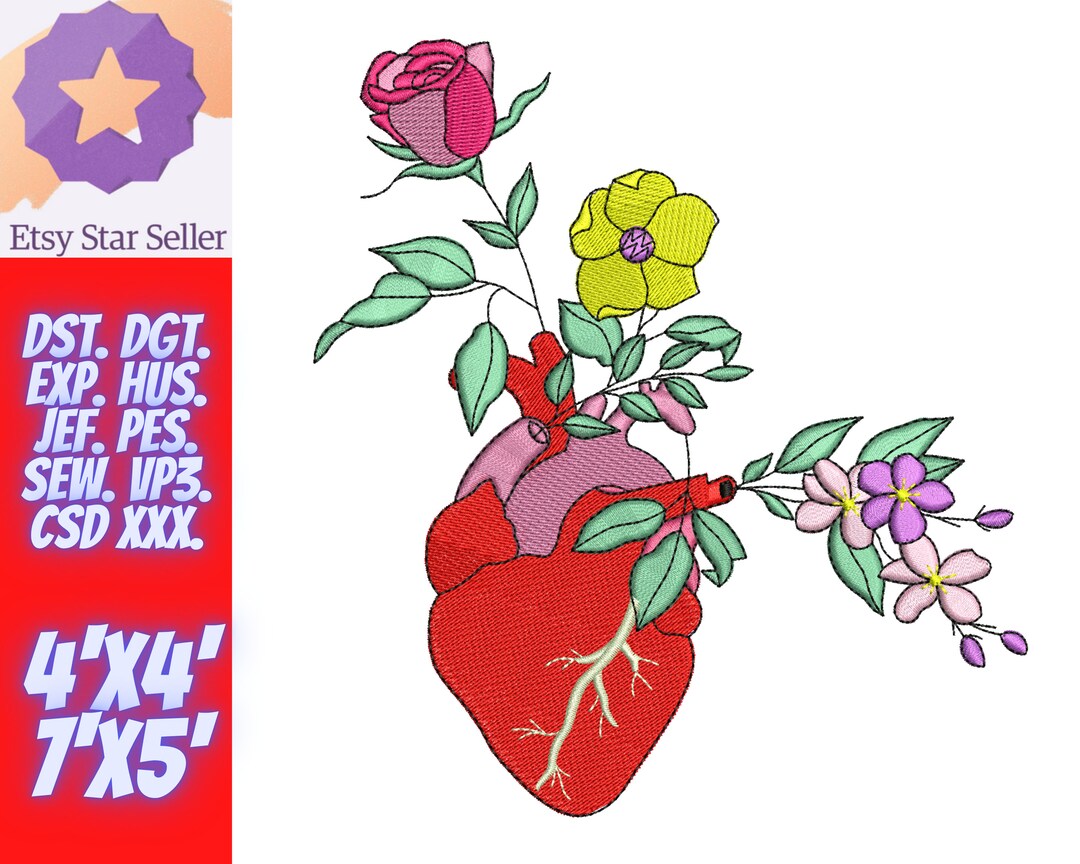 Floral Heart Embroidery Design for Machine Embroidery. Love Colorful ...