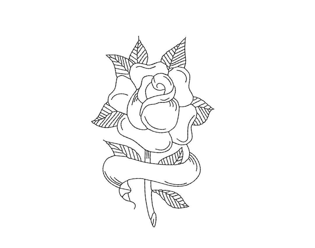 One Line Rose Tattoo, Embroidery Design for Machine Embroidery. - Etsy
